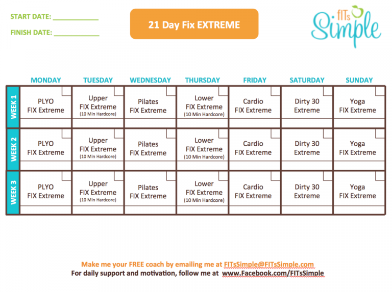 21 Day Fix Extreme Calendar | amulette