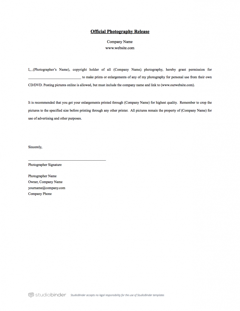 Copyright Release Form Template | amulette