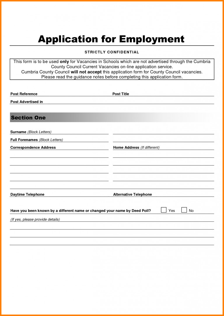Job Application Form Template Word | amulette