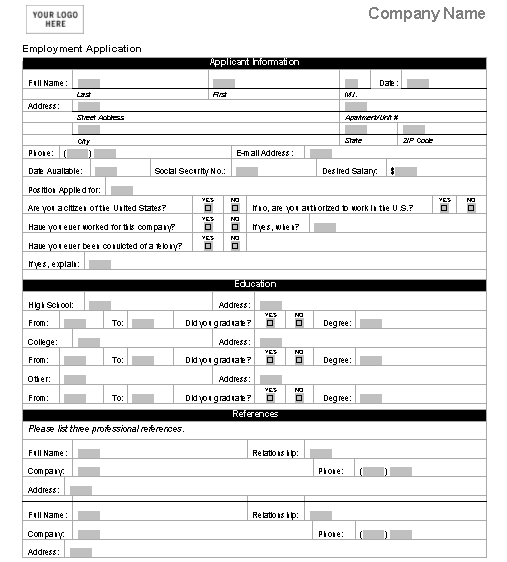 Job Application Form Template Word | amulette