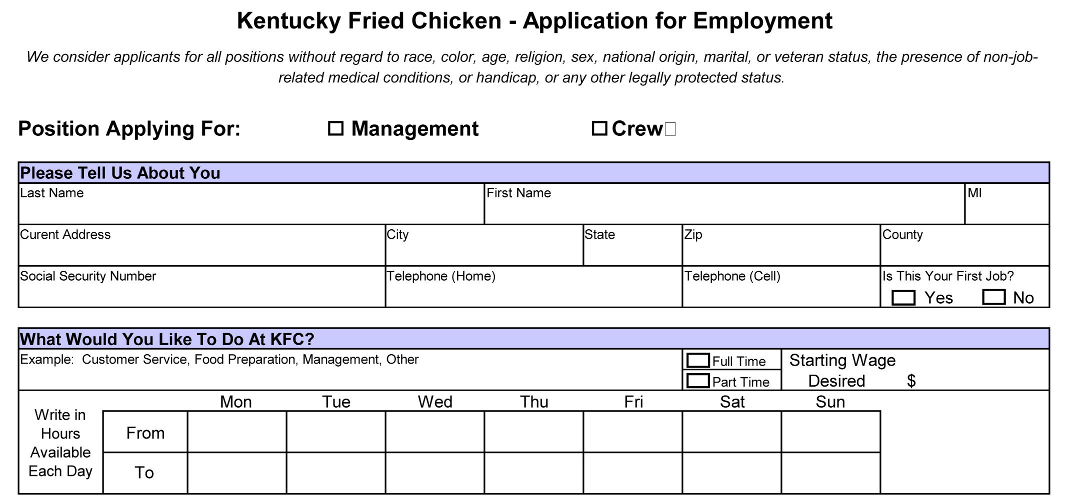 Kfc Job Application Pdf | amulette