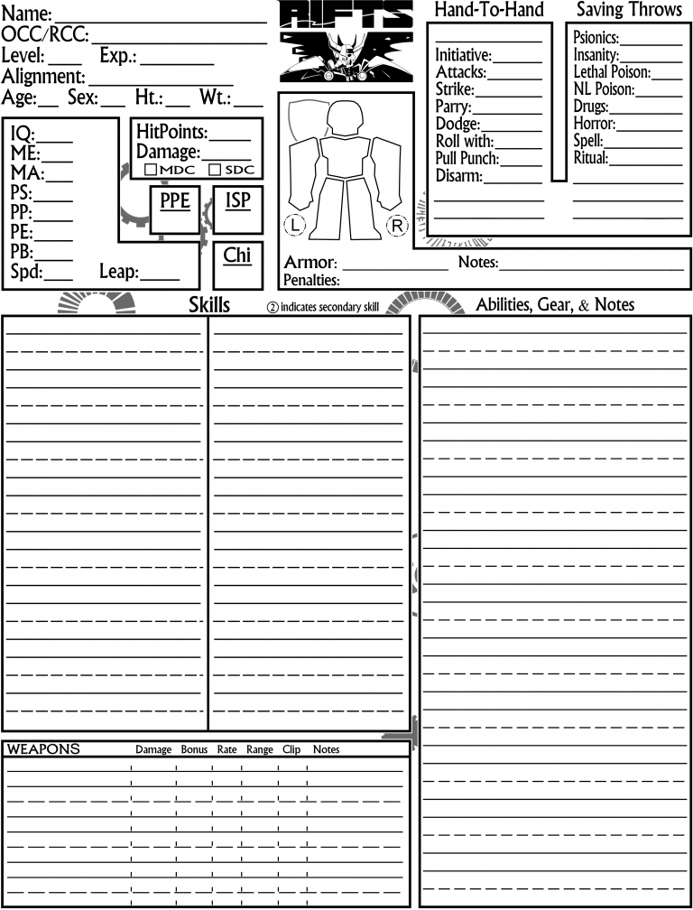 Rifts Character Sheet | amulette