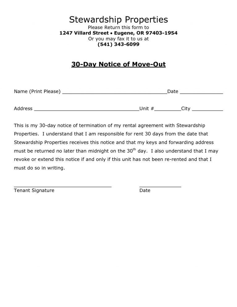 30 Day Notice Moving Out Amulette