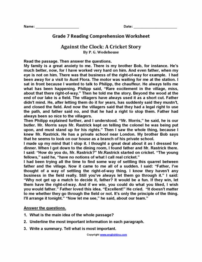 7th Grade Reading Comprehension Passages | amulette