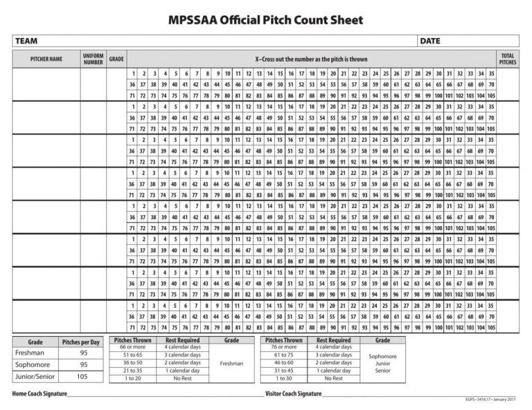 Baseball Pitch Count Sheet | amulette