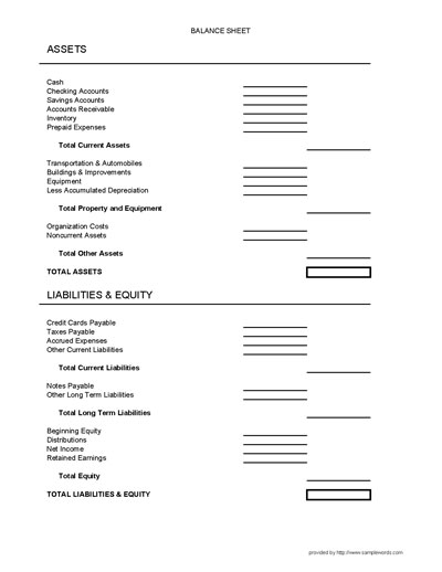 Blank Balance Sheet Form | amulette