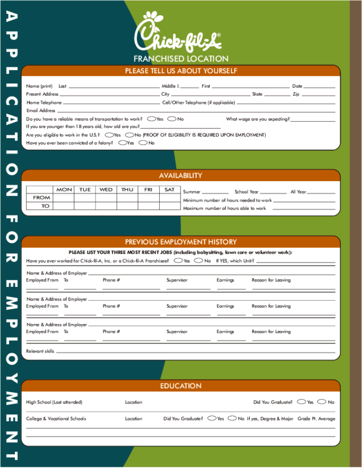 Chick Fil A Job Applications Print Out | amulette