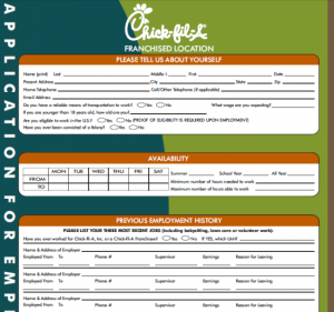 Chick Fil A Job Applications Print Out | amulette