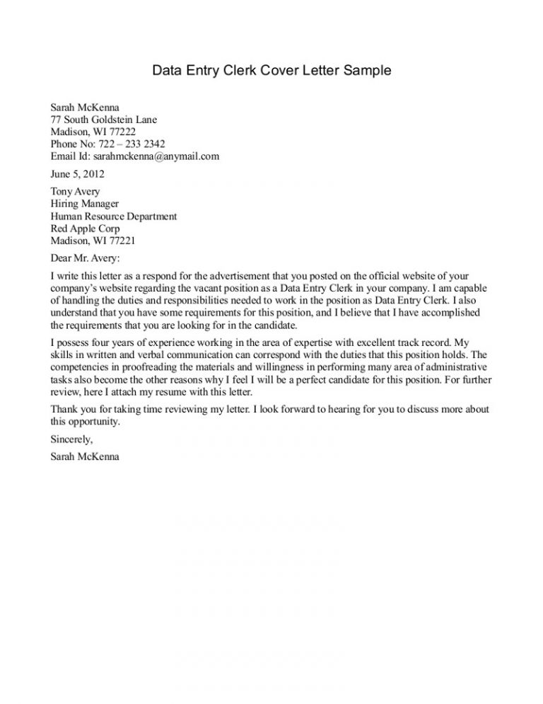 Data Entry Cover Letter Sample | amulette