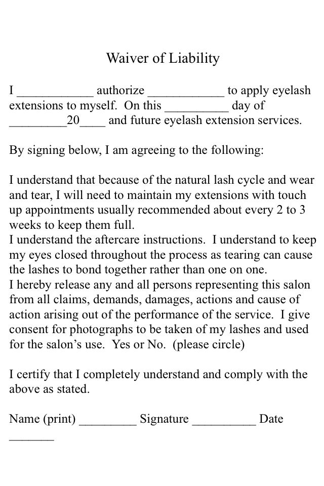 Eyelash Extension Release Form | amulette