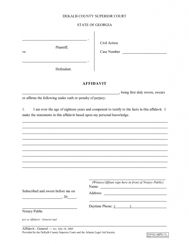 Free General Affidavit Form Download | amulette