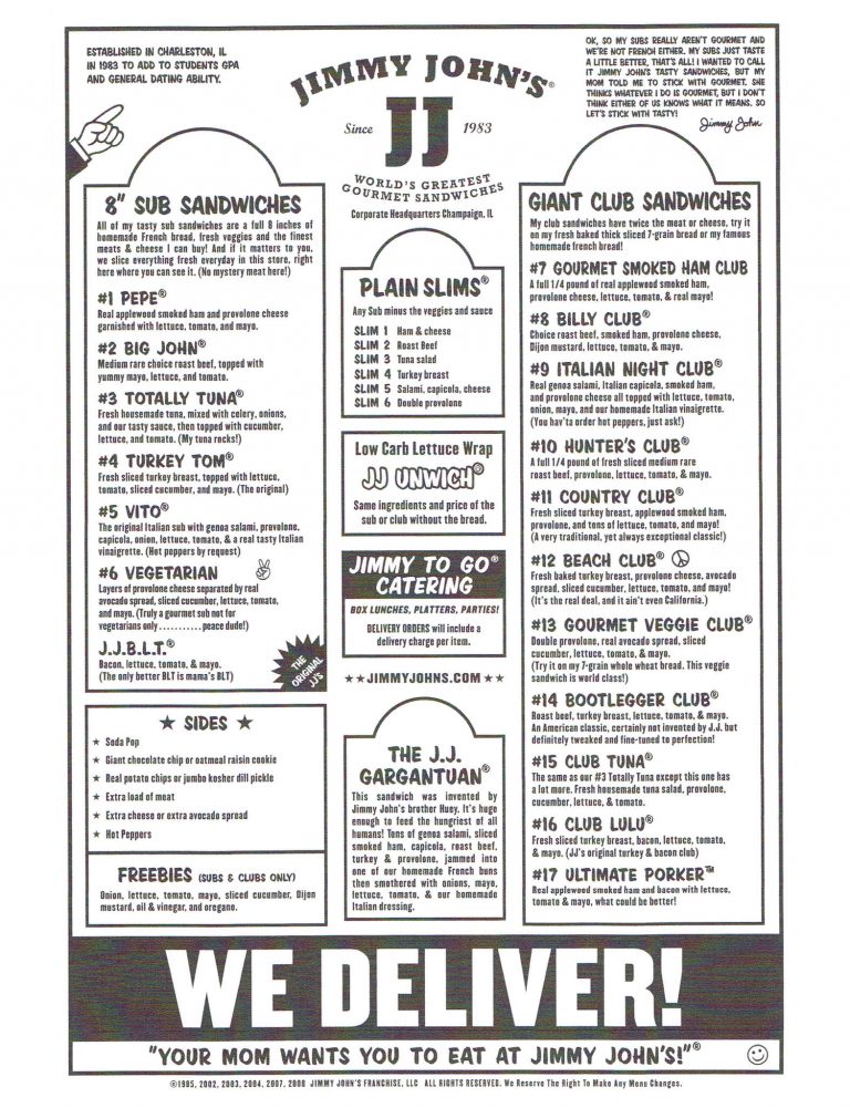 Jimmy Johns Pdf Menu | amulette