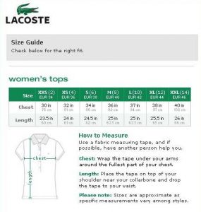 Lacoste Women Size Chart | amulette