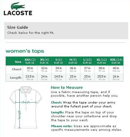 Lacoste Women Size Chart | amulette