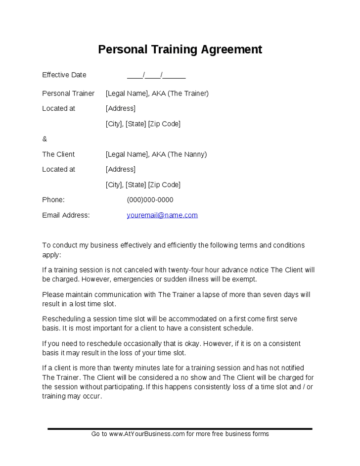 Personal Training Contract Samples | amulette