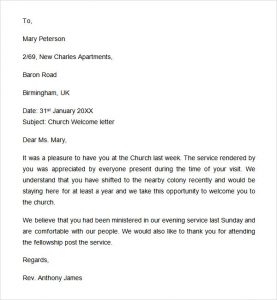 Sample Church Welcome Letter | amulette